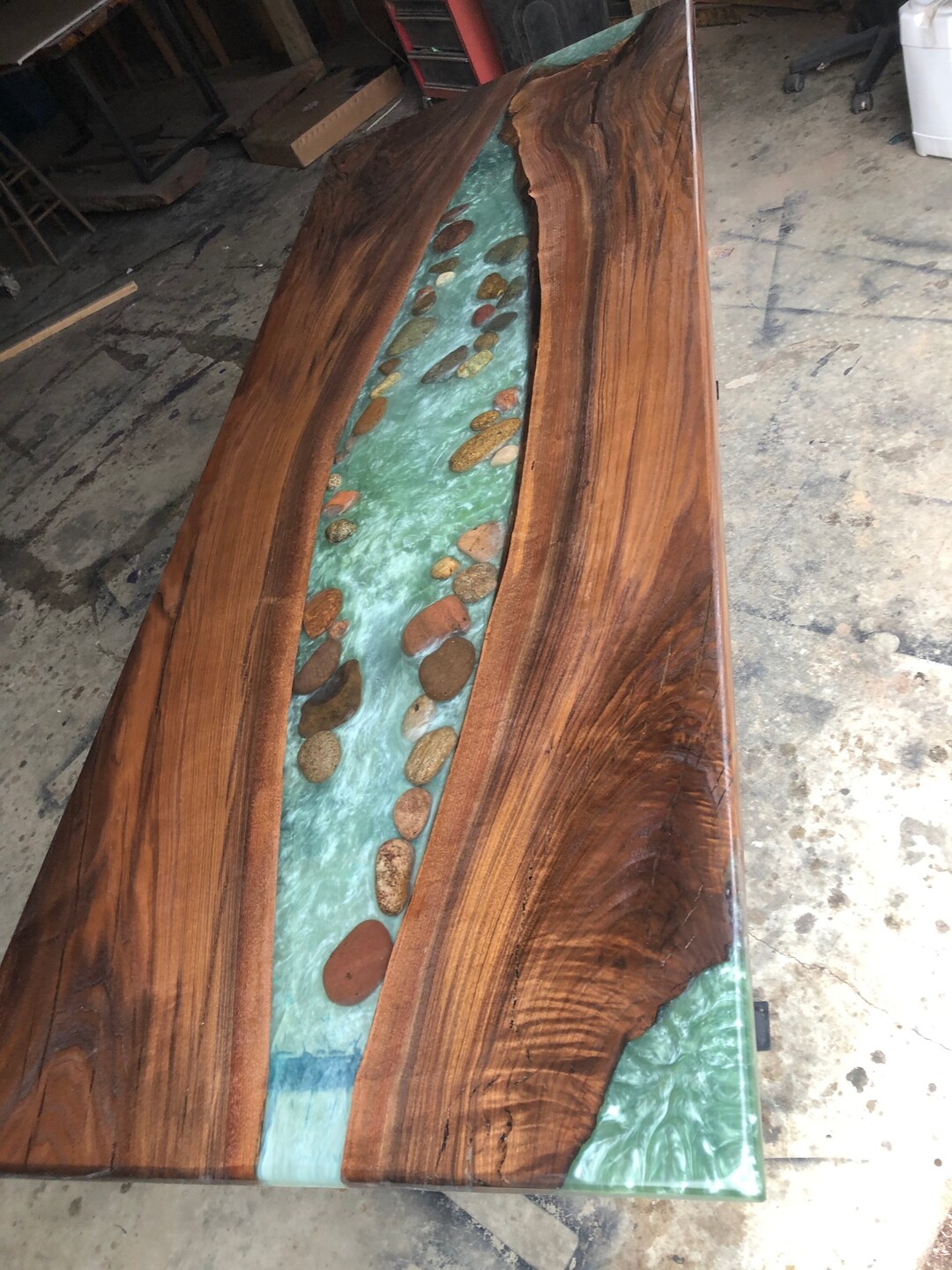 8ft Walnut Live Edge River Dining Table With Stone - Etsy