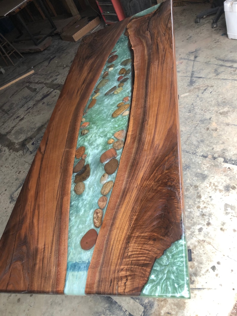 8ft Walnut Live Edge River Dining Table With Stone - Etsy