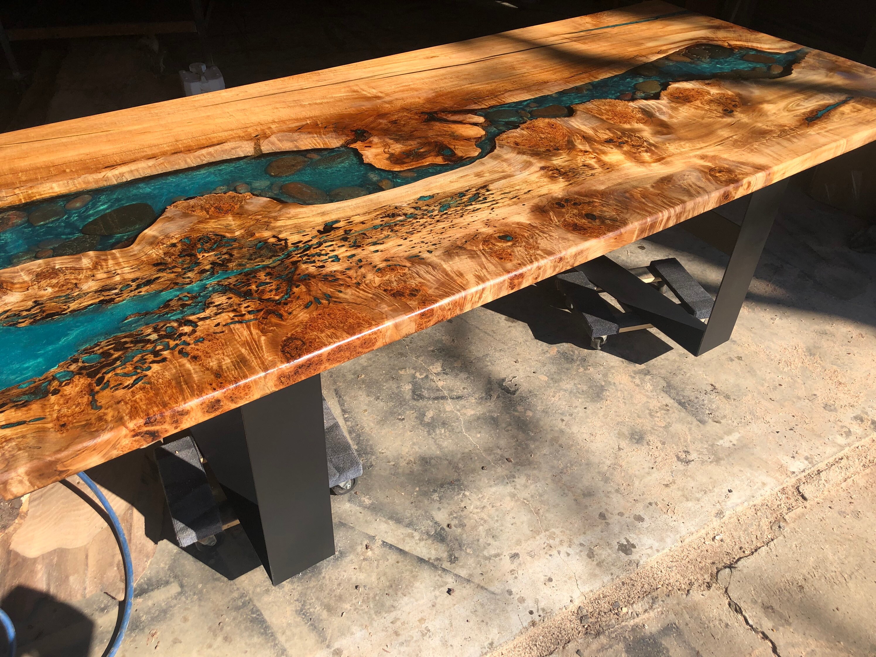 Maple Live Edge River Table With Stone Dining Table Rocks - Etsy