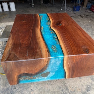 Double Waterfall River Table With Shelf Underneath. Live Edge Walnut ...