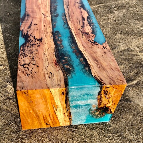 Double Waterfall River Table With Shelf Underneath. Live Edge - Etsy