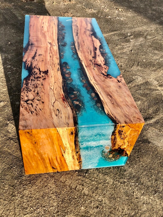 Gorgeous waterfall river table with live edge stone and rocks | Etsy