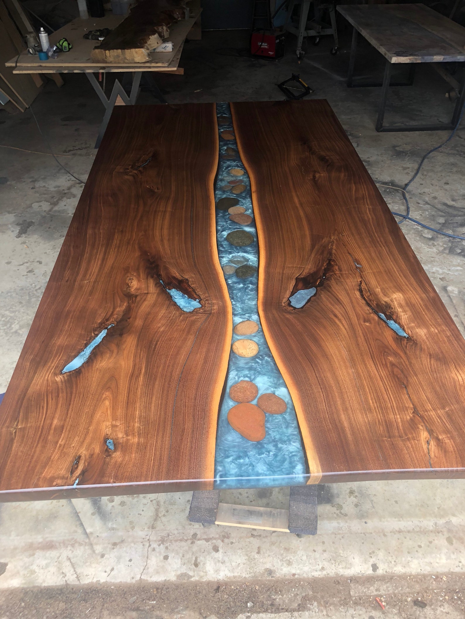 Walnut Live Edge Conference River Table With Stone Resin Epoxy - Etsy