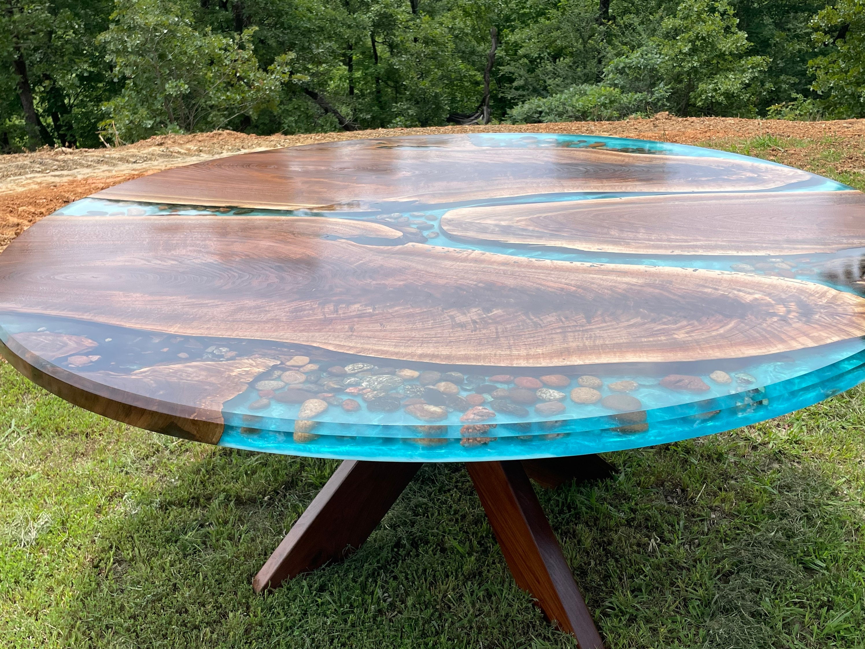 Stunning Large Round River Table With Stone Rock Live Edge Dining - Etsy