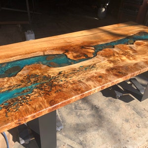 Maple Live Edge River Table With Stone Dining Table Rocks - Etsy