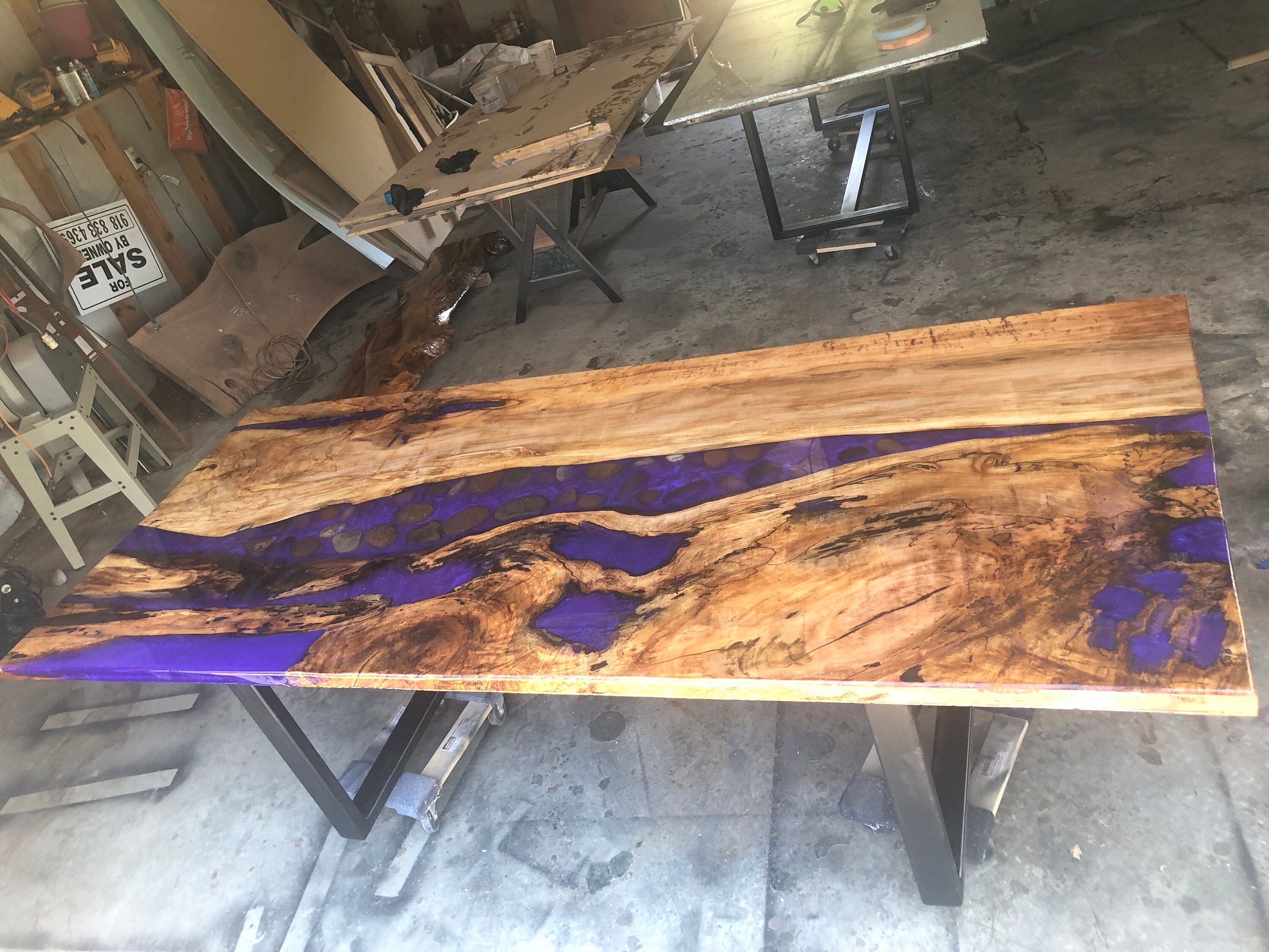 Maple Purple Live Edge River Table With Stone - Etsy