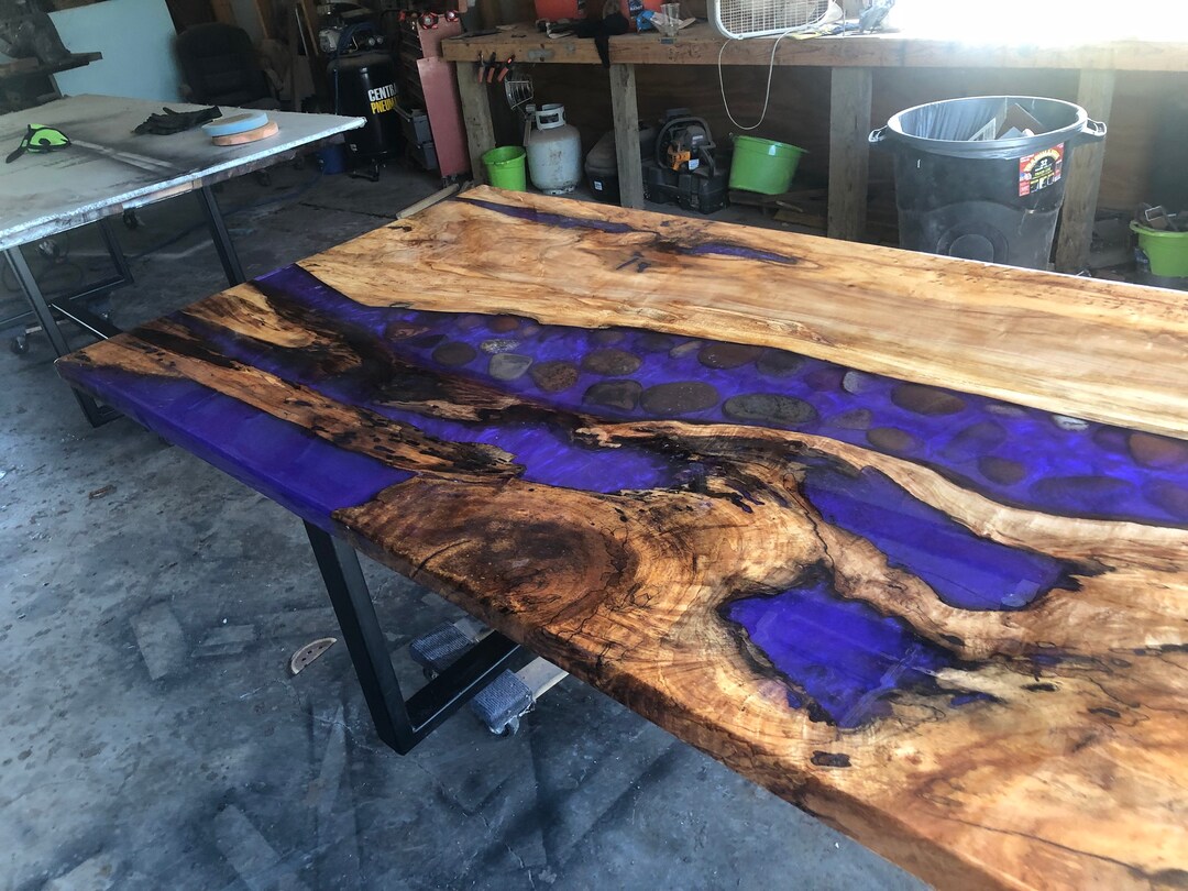 Maple Purple Live Edge River Table With Stone - Etsy