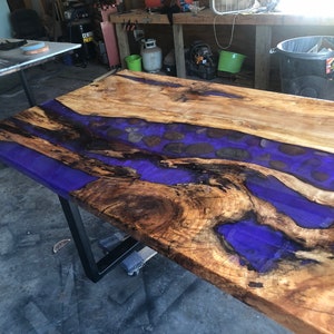 Maple Purple Live Edge River Table With Stone - Etsy