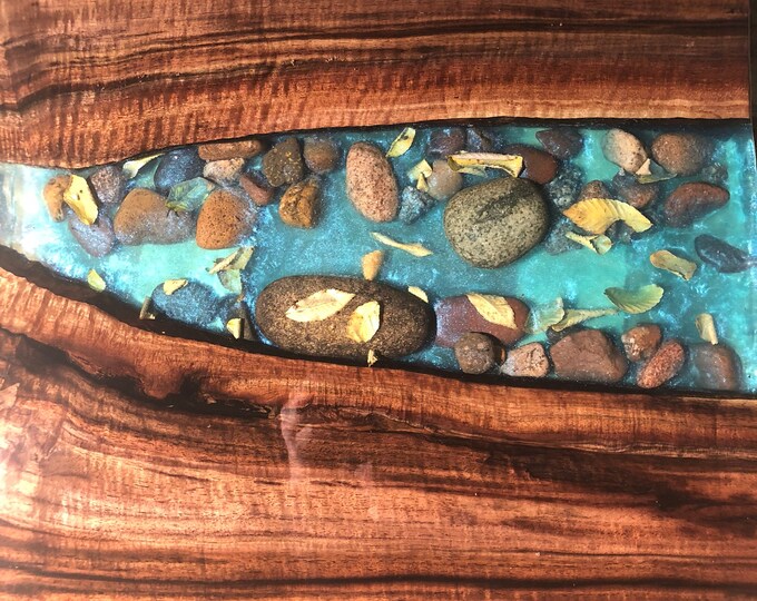 Live Edge River Table With Stones and Leaves Walnut - Etsy