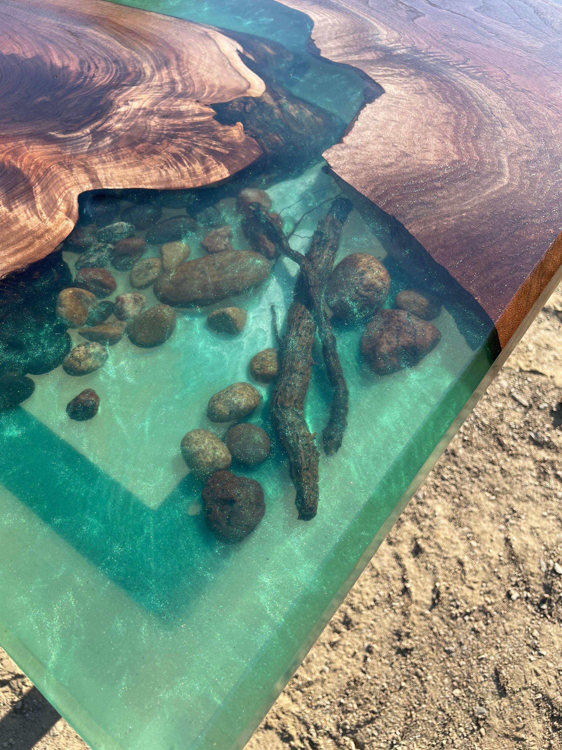 River Table Live Edge Walnut With Stones Rocks Trout Driftwood - Etsy