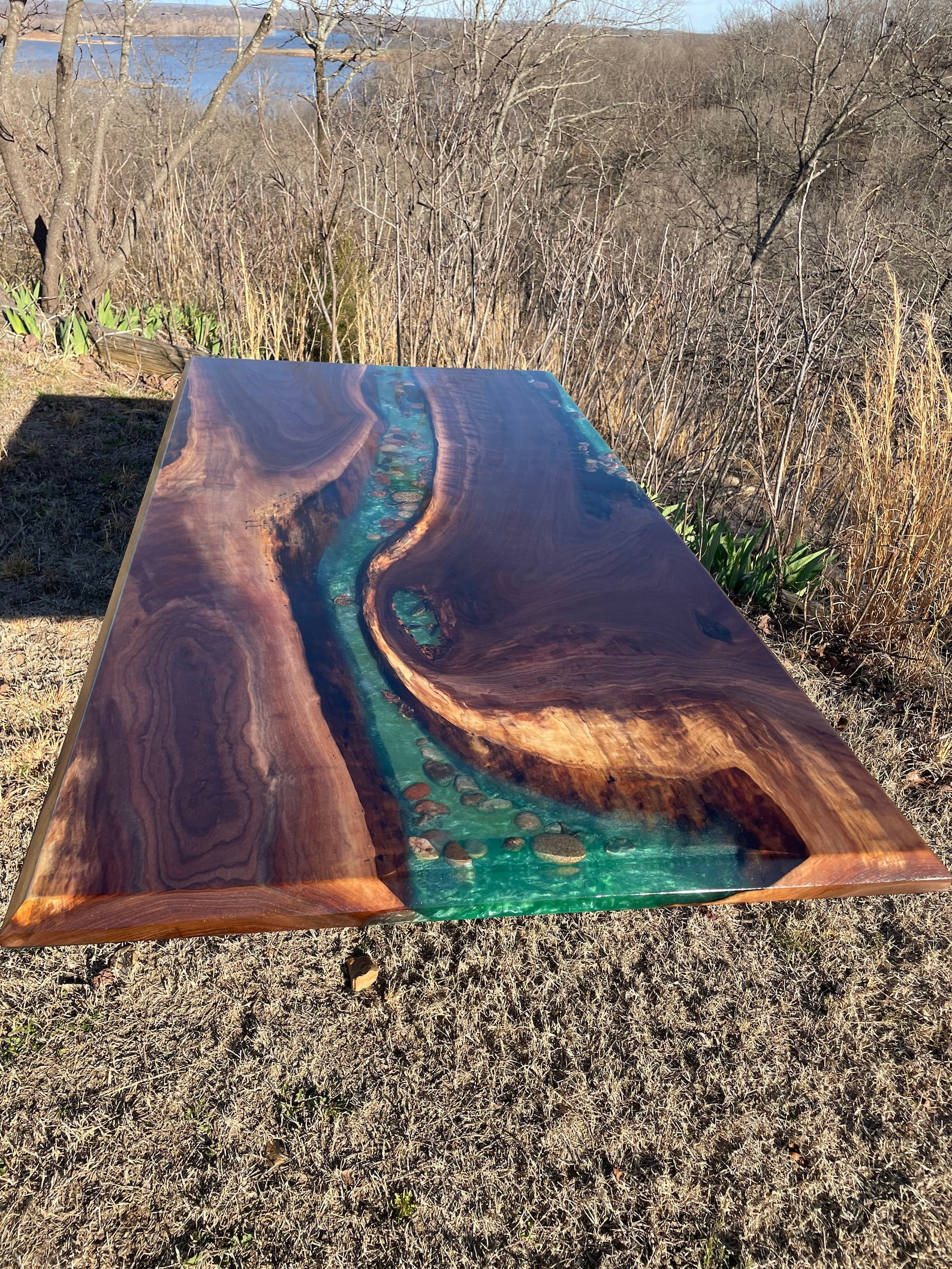 Live Edge River Table With Stone and Trout Rock Walnut - Etsy