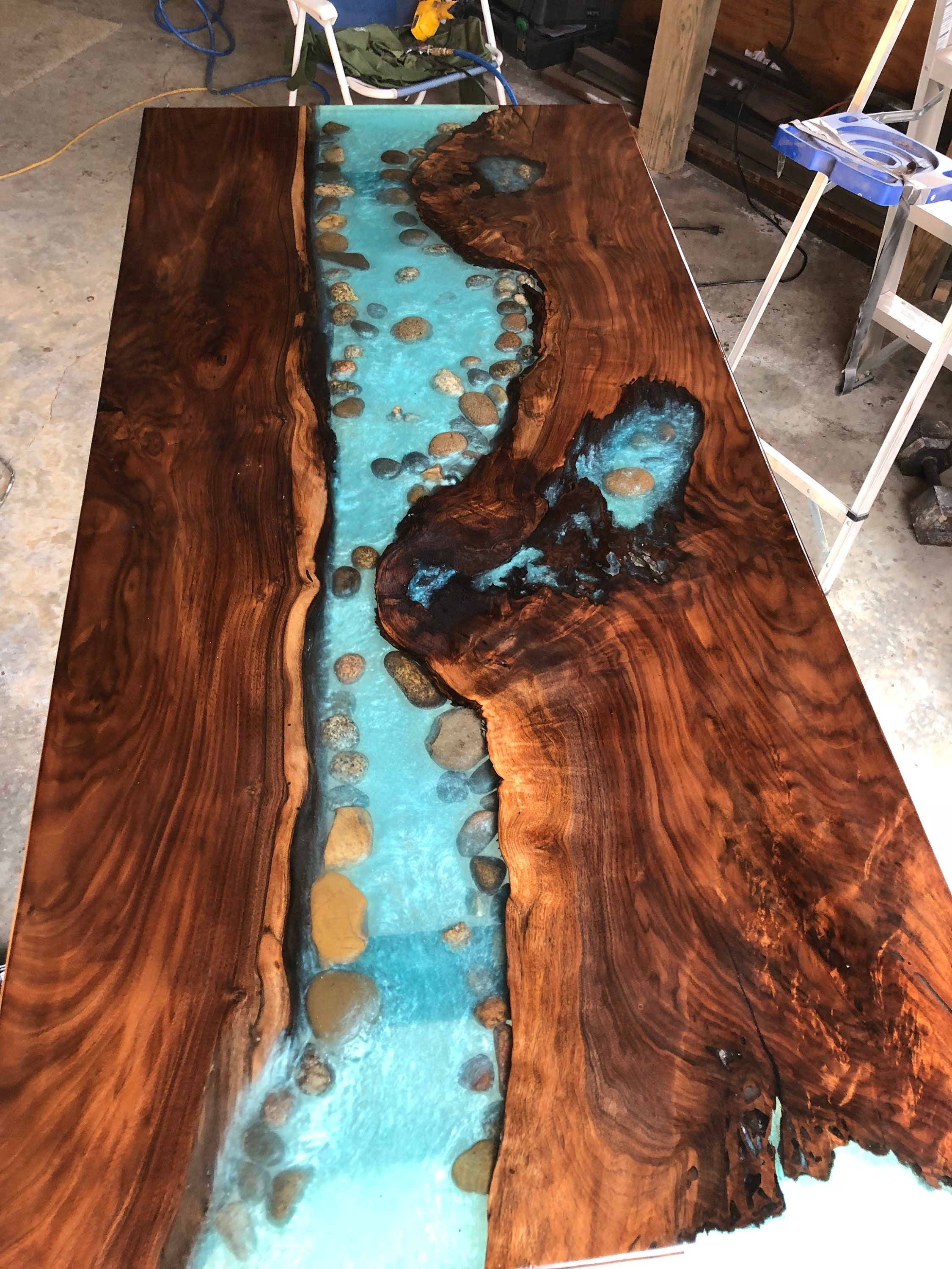Walnut River Table Live Edge Resin Gorgeous Dining - Etsy