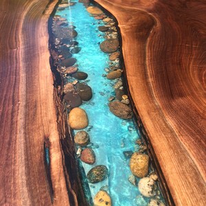 Walnut Live Edge River Table With Stone Dining - Etsy