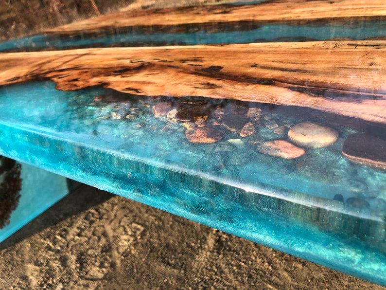 Gorgeous Waterfall River Table With Live Edge Stone and Rocks - Etsy