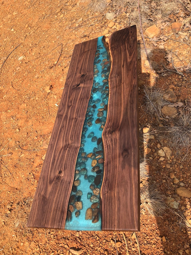 Walnut River Table With Stone - Etsy