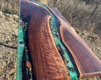 Cedar Live Edge River Dining Table With Stone Resin | Etsy