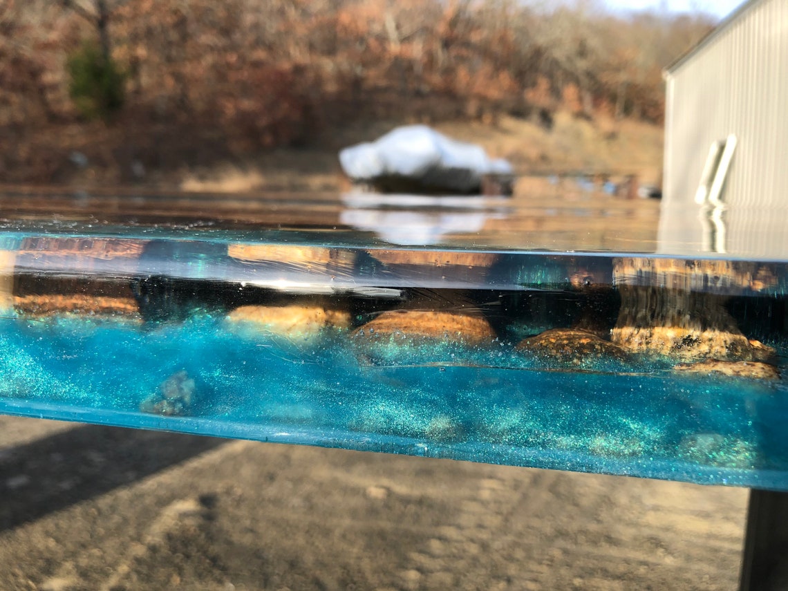Gorgeous Waterfall River Table With Live Edge Stone and Rocks - Etsy