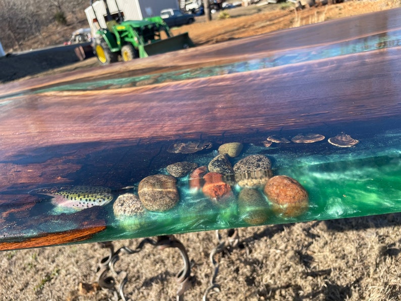 Live Edge River Table With Stone and Trout Rock Walnut - Etsy