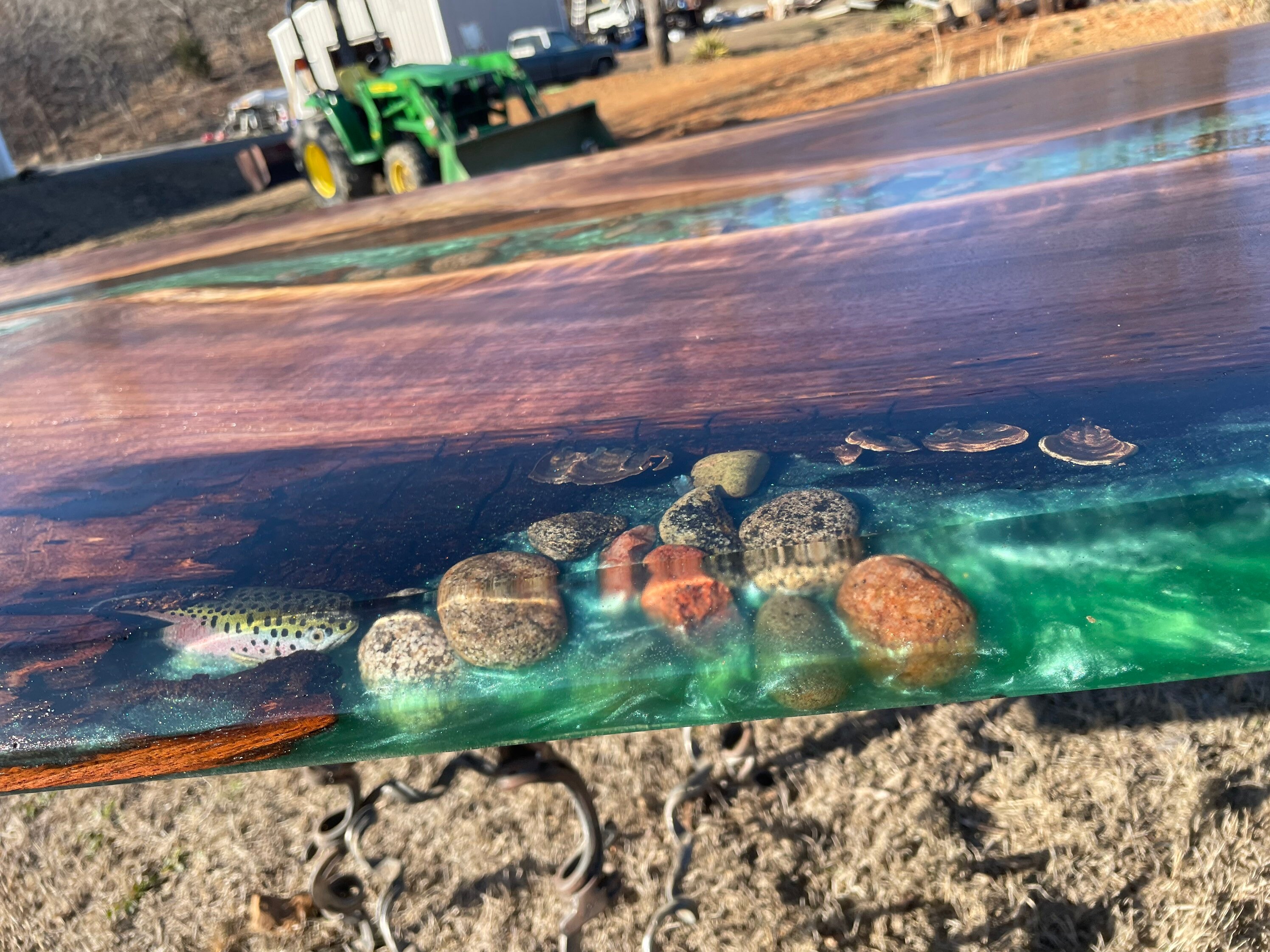 Live Edge River Table With Stone and Trout Rock Walnut - Etsy