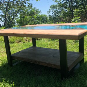 Live Edge River Table With Shelf Underneath With Stones and Leaves - Etsy