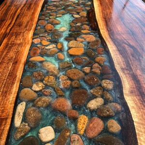 Walnut Live Edge River Table With Stone - Etsy