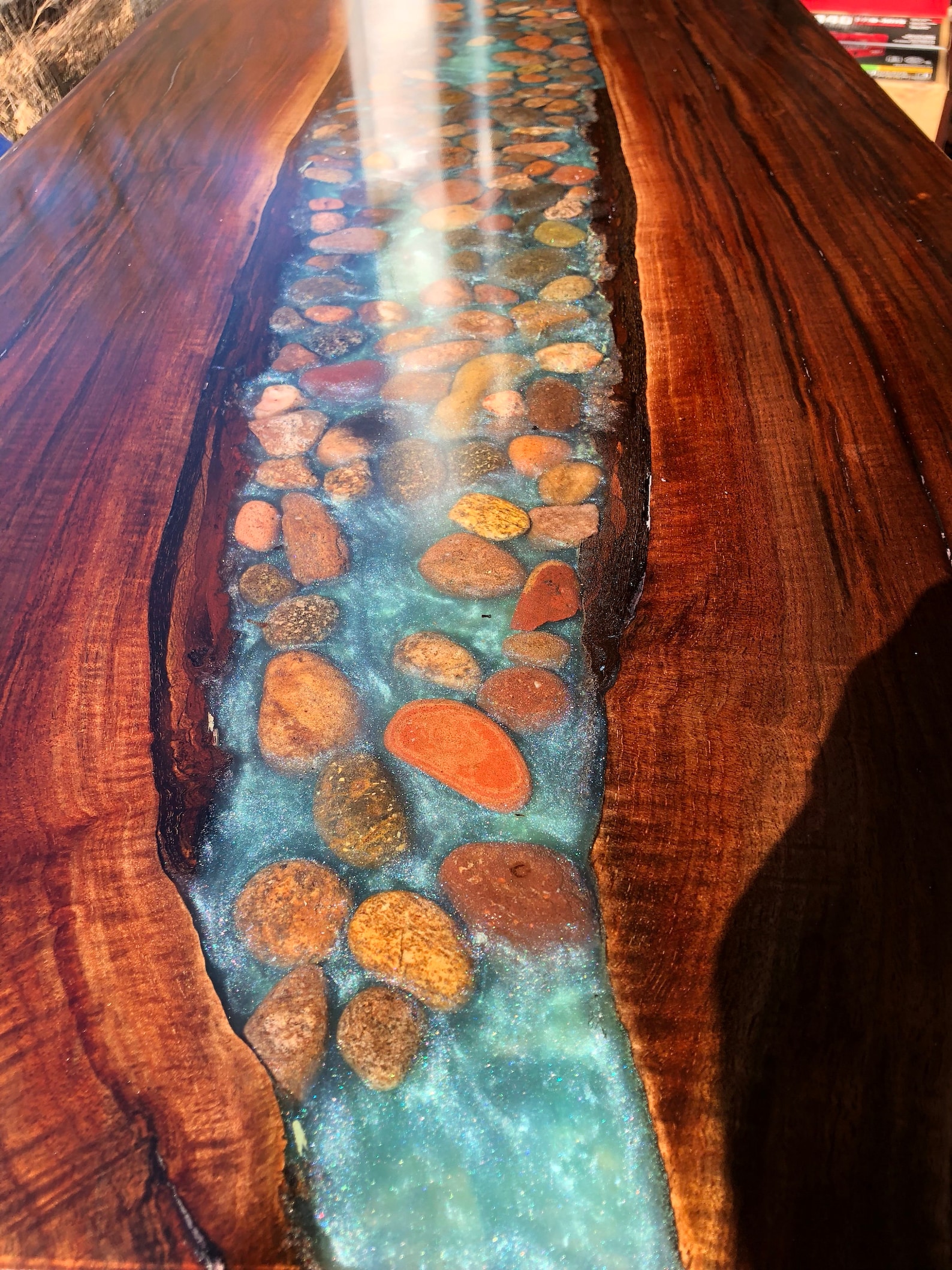 Walnut Live Edge River Table With Stone - Etsy