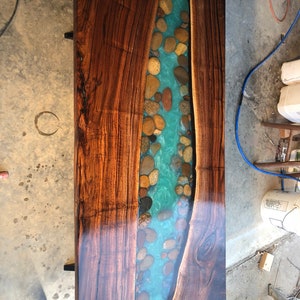 River Table Wirh Walnut and River Stone Live Edge Coffee Dining Table ...