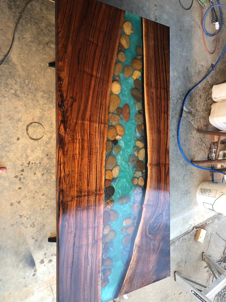 River Table Wirh Walnut and River Stone Live Edge Coffee Dining Table ...
