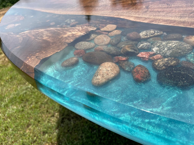 Stunning Large Round River Table With Stone Rock Live Edge Dining - Etsy