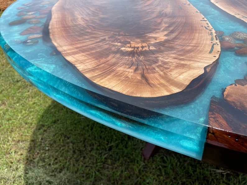 Stunning Large Round River Table With Stone Rock Live Edge Dining - Etsy