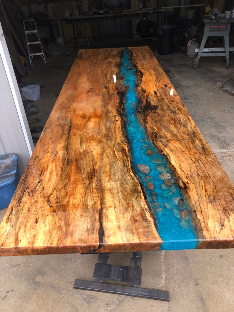 12 Foot Spalted Maple Dining Table Live Edge River Table With Stone ...