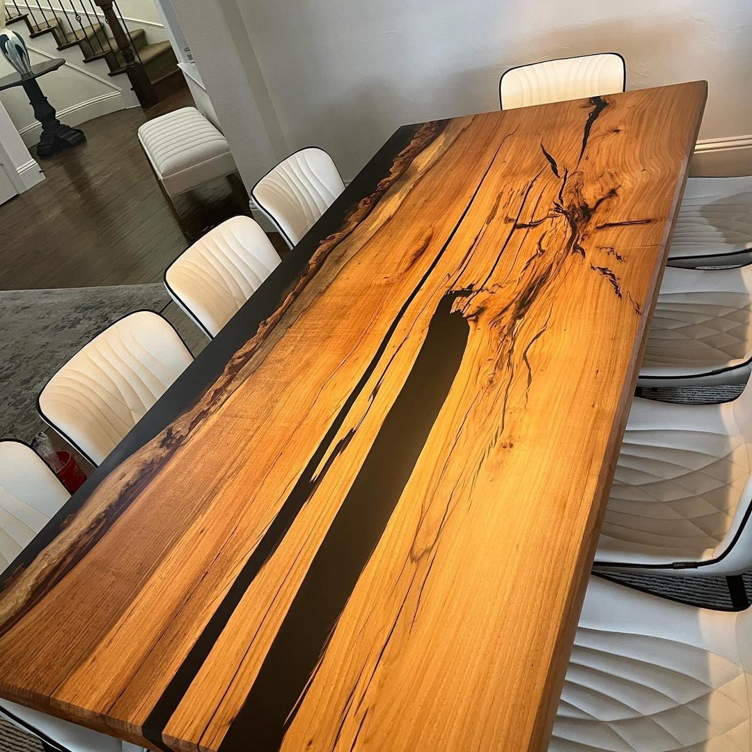 Pecan Epoxy River Table Dining Live Edge - Etsy