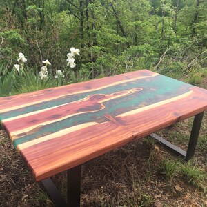 Cedar Live Edge River Table With Stone - Etsy