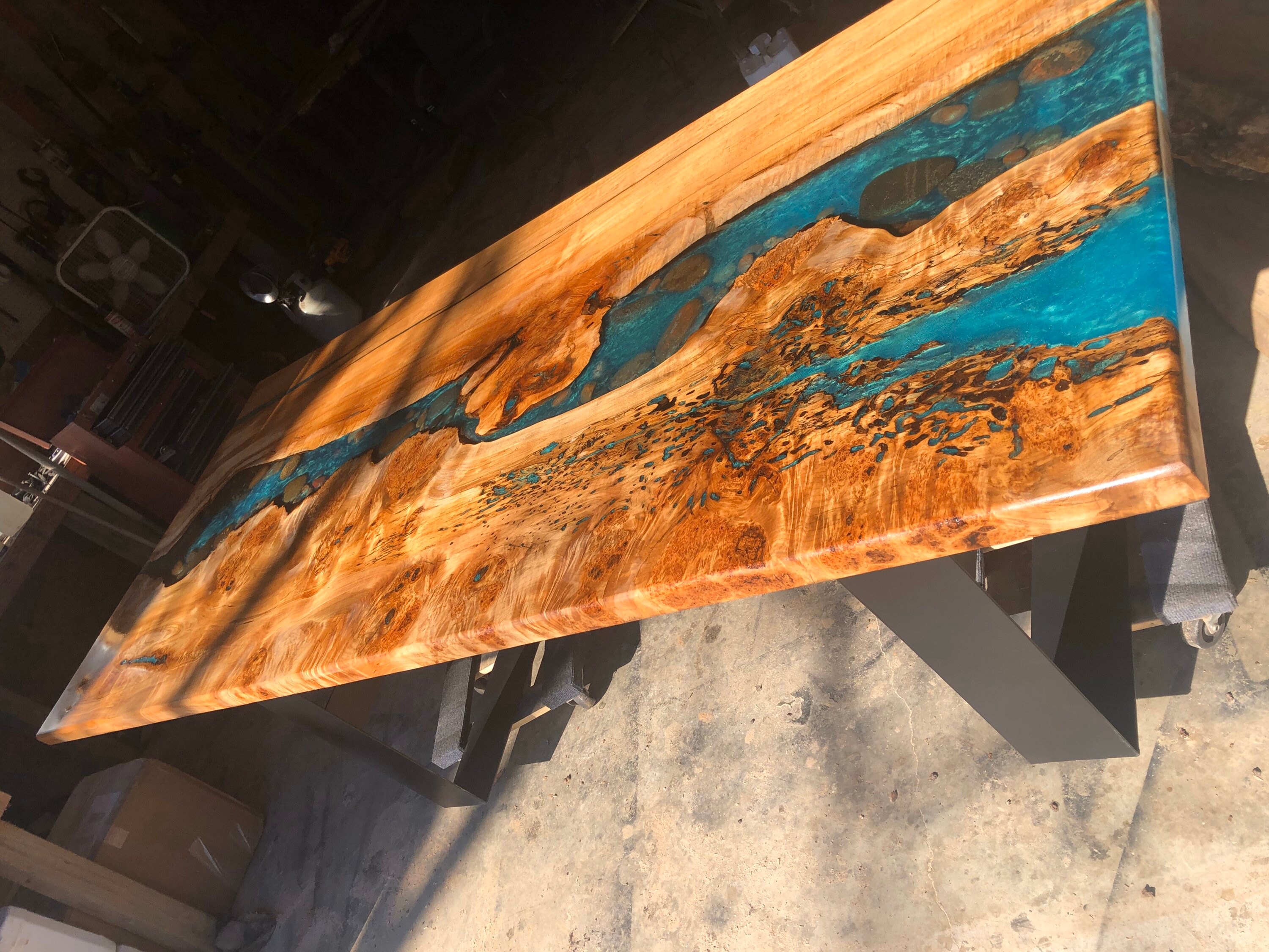 Maple Live Edge River Table With Stone Dining Table Rocks - Etsy