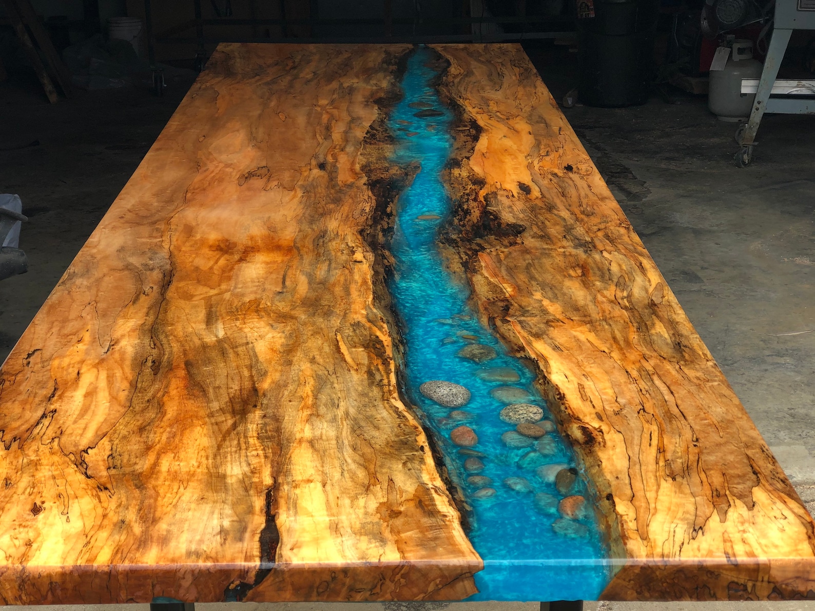 12 Foot Spalted Maple Dining Table Live Edge River Table With Stone ...