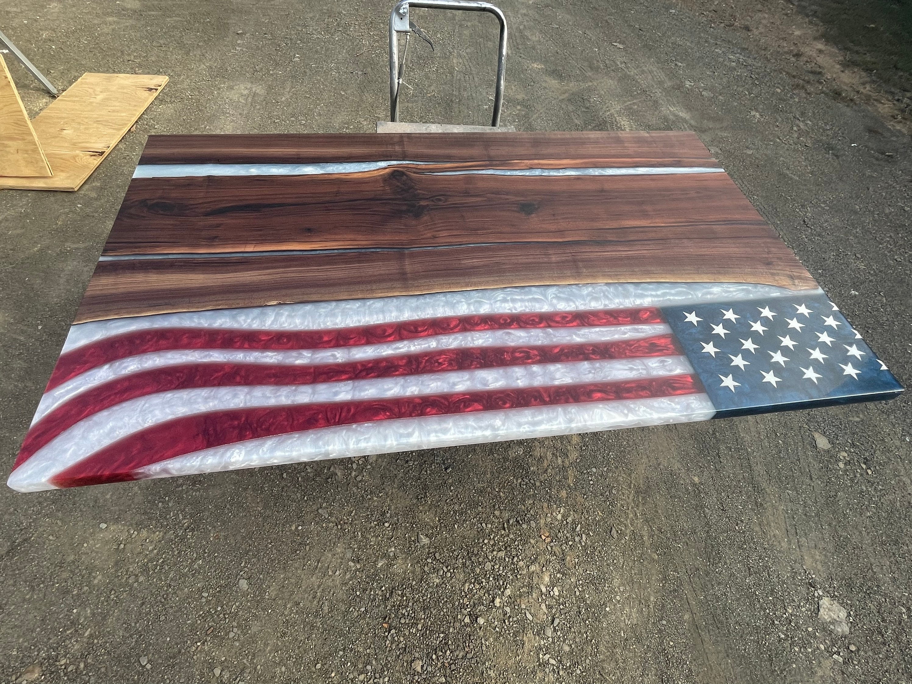 American Flag River Table Epoxy Live Edge Black Walnut. - Etsy
