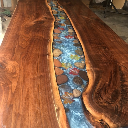25 Ft Bartop River Table Live Edge With River Stone and Trout - Etsy