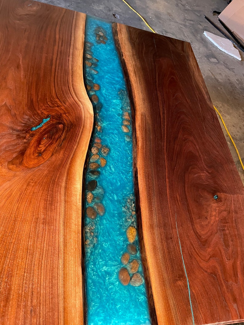 Double Waterfall River Table With Shelf Underneath. Live Edge Walnut ...