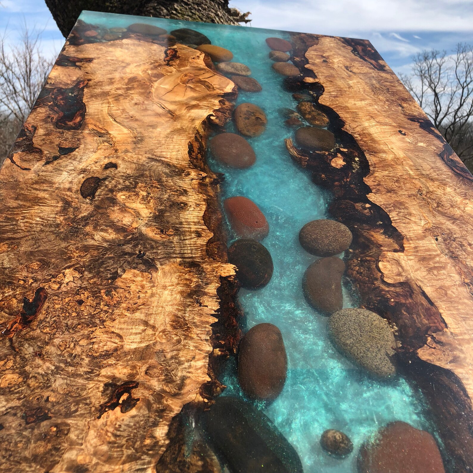River Table Bartop 12ft Live Edge With River Stone Rocks - Etsy