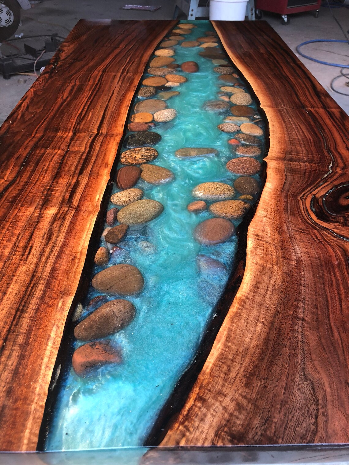 River Table Wirh Walnut and River Stone Live Edge Coffee Dining Table ...