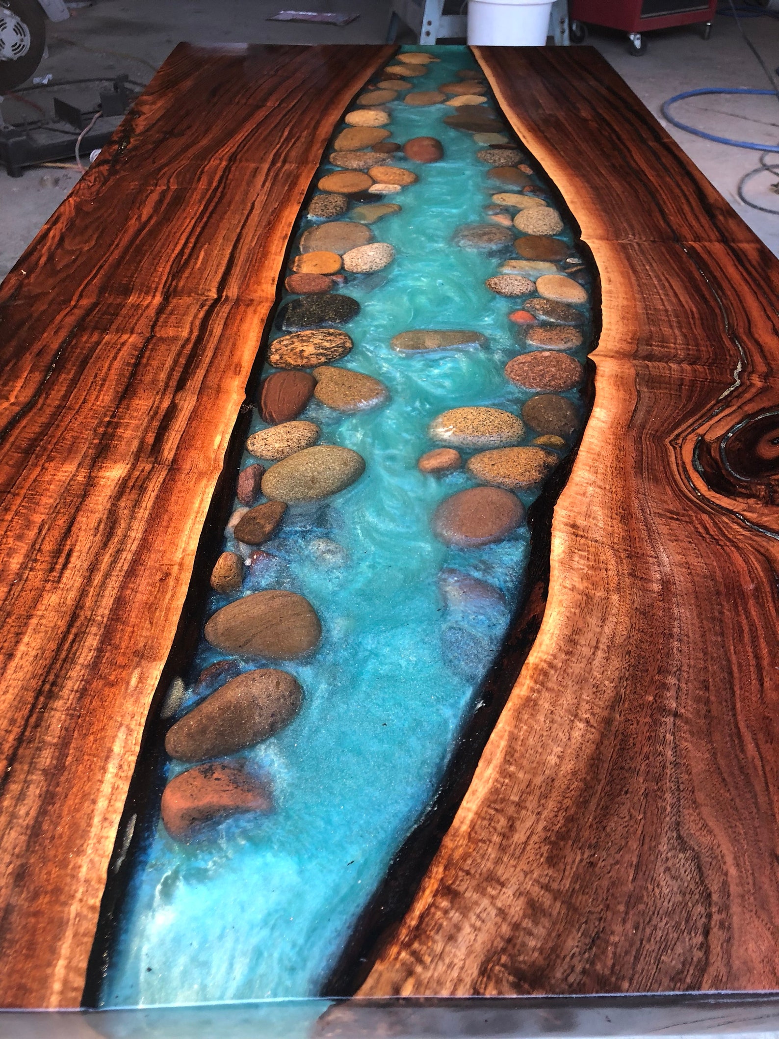 River Table Wirh Walnut and River Stone Live Edge Coffee Dining Table ...