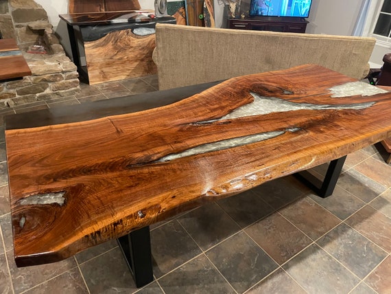 Gorgeous Walnut Live Edge Black and White Dining Table Epoxy | Etsy