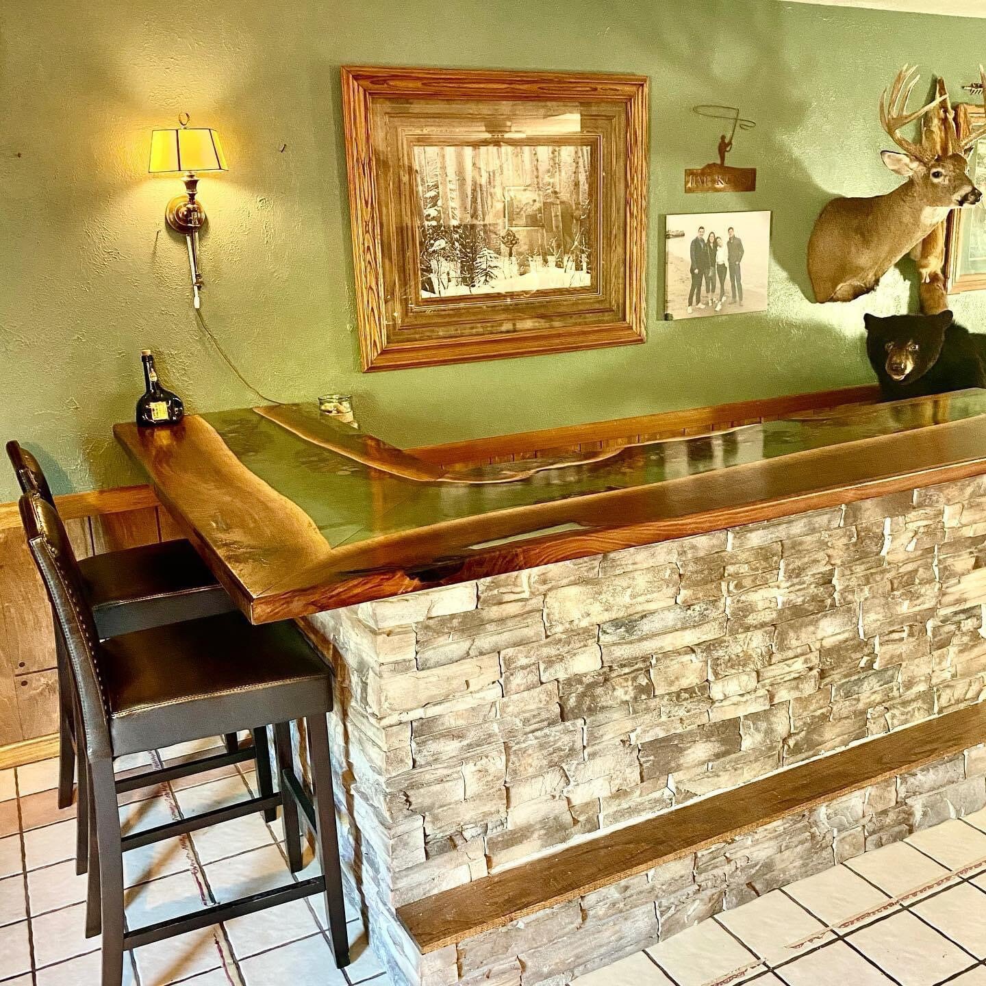 J Shape River Bar Table Live Edge With River Stone and Trout - Etsy