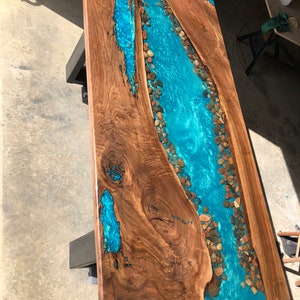 Walnut Live Edge River Table With Stone Dining Rocks - Etsy