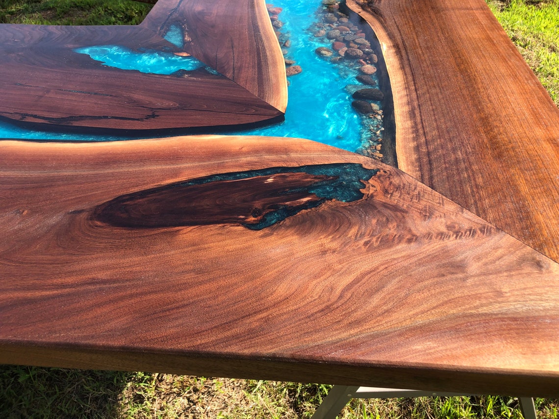 25 Ft Bartop River Table Live Edge With River Stone and Trout - Etsy