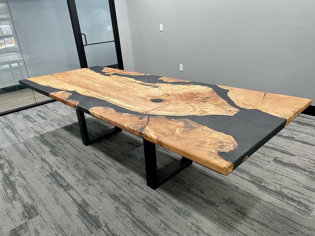 Maple Live Edge River Table Black Modern Epoxy Dining Table Conference ...