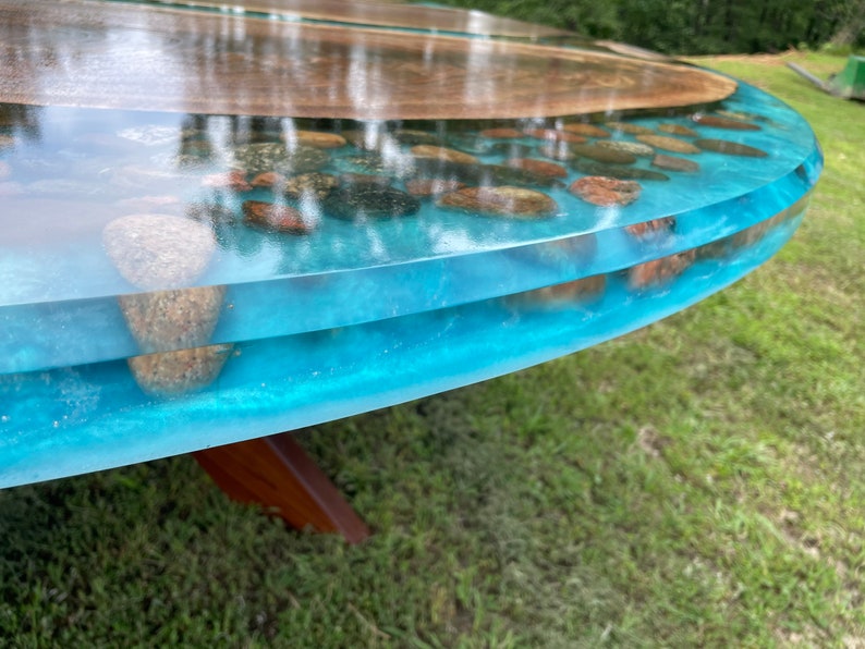Stunning Large Round River Table With Stone Rock Live Edge Dining - Etsy