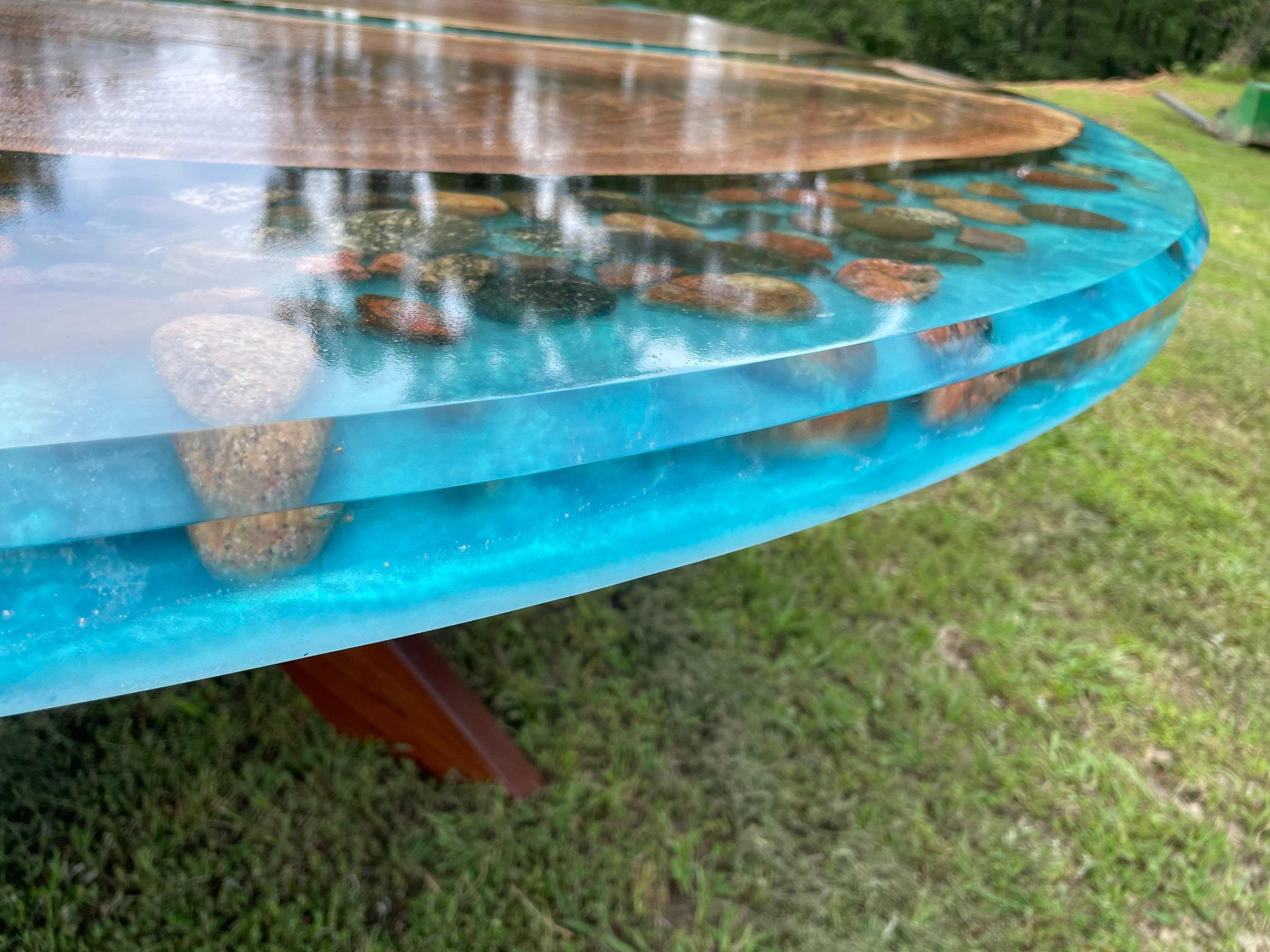 Stunning Large Round River Table With Stone Rock Live Edge Dining - Etsy