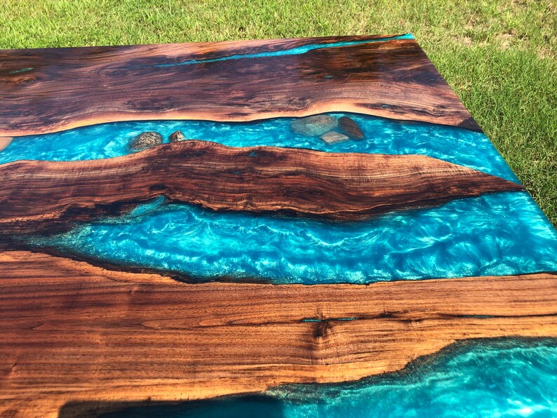 Walnut Live Edge River Table With Stone - Etsy