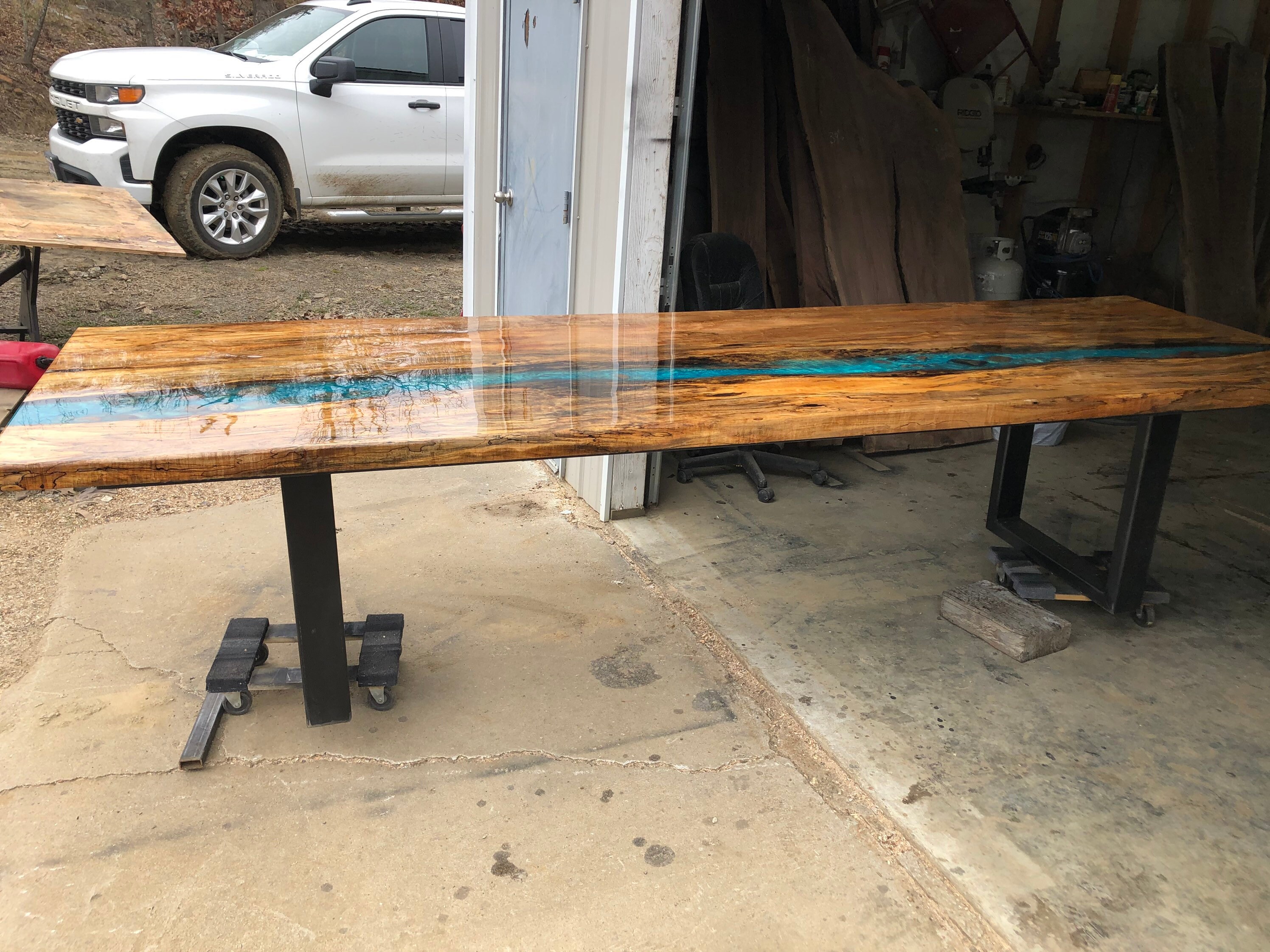 12 Foot Spalted Maple Dining Table Live Edge River Table With Stone ...